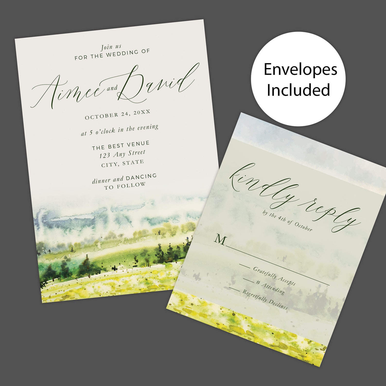 Rustic Farmland Wedding Invitation Suite: Custom Botanical Fields ...