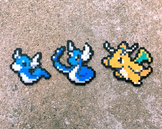 Dratini Dragonair Dragonite Pokemon Perler Bead Fuse Bead 8bit Nintendo ...