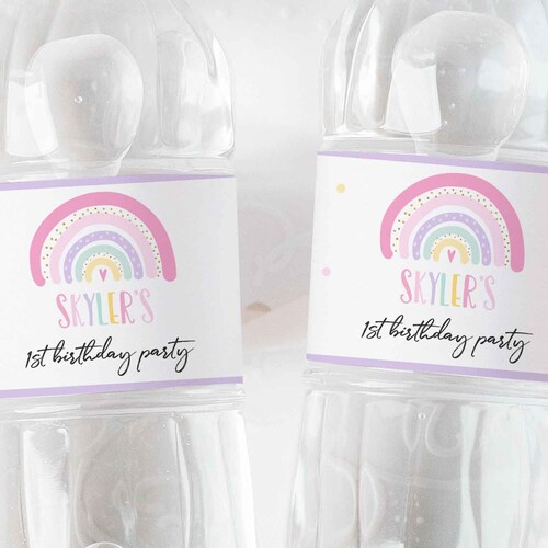 Pastel Rainbow Water Bottle Labels EDITABLE Rainbow Party - Etsy