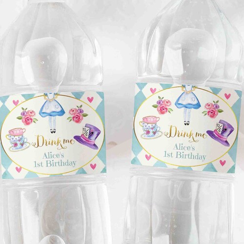 EDITABLE Water Bottle Label Alice in Wonderland Birthday - Etsy