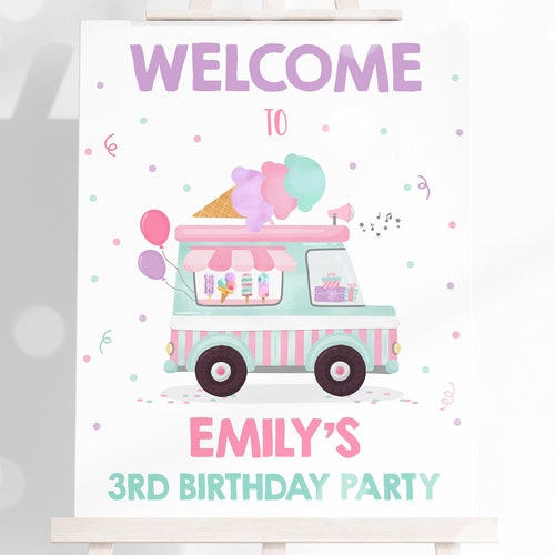 Editable Ice Cream Birthday Welcome Sign Ice Cream and - Etsy