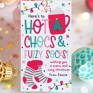 Editable Hot Chocolate Fuzzy Socks Christmas Gift Tag Sock Holiday Gift ...
