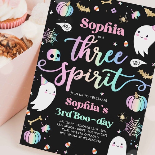 Editable Three Spirit Halloween Ghost 3rd Birthday Invitation - Etsy