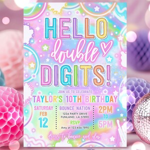 Editable Hello Double Digits 10th Birthday Party Invitation Hello ...