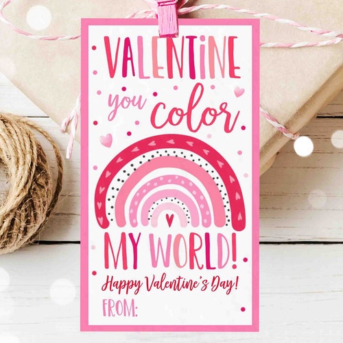Editable Rainbow Valentine's Day Gift Tag Valentine You - Etsy