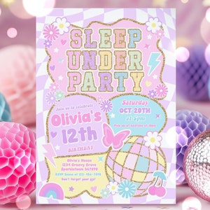 Editable Sleepunder Birthday Party Invitation Preppy Tween Teen Varsity ...