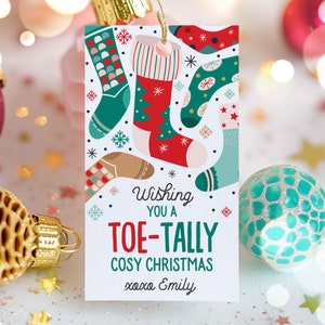 Editable Wishing You A Toe-tally Cosy Christmas Socks Gift Tag Fuzzy ...