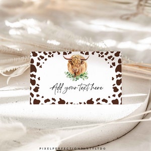 Editable Cow Birthday Party Folded Food Labels Highland Cow Holy Cow ...