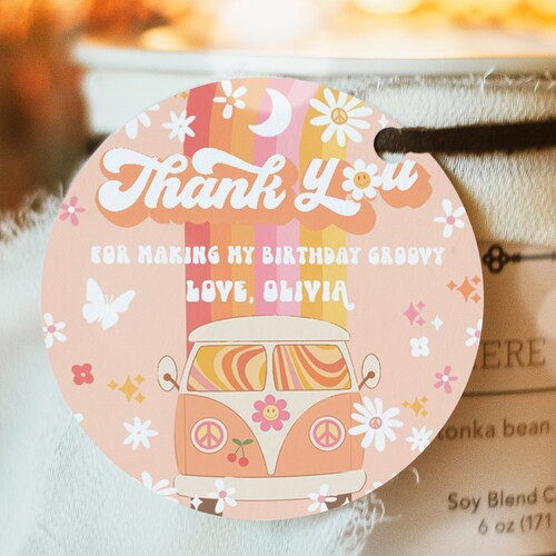 Editable Groovy Birthday Party Gable Box Favor Label Hippie - Etsy