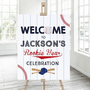 Editable Baseball Rookie Year Welcome Sign Baseball 1st Birthday ...