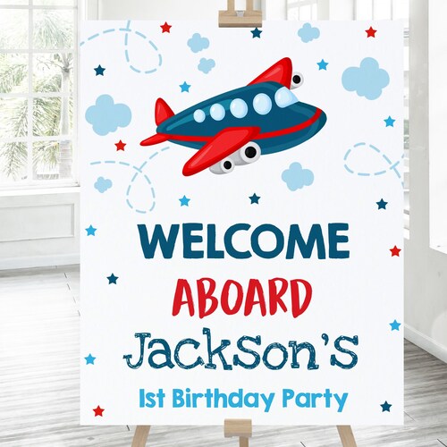 Editable Airplane Welcome Sign Aircraft Birthday Party Welcome - Etsy