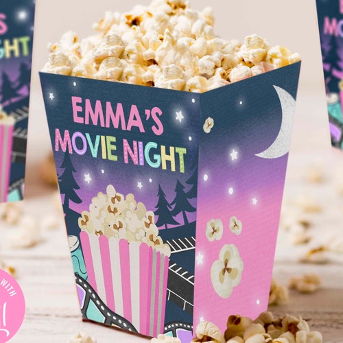 EDITABLE Movie Night Popcorn Box Backyard Movie Night Popcorn | Etsy