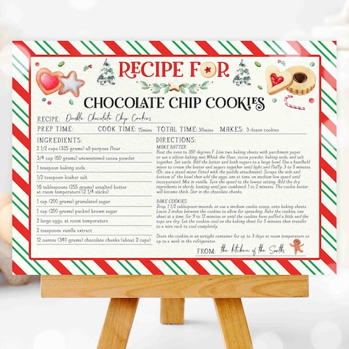 EDITABLE Cookie Recipe Card Holiday Christmas Recipe Card - Etsy