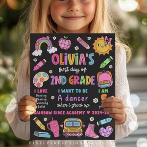 Editable First Day of 2nd Grade Sign Printable First Day of 2nd Grade Sign Poster Girl 2024 ...