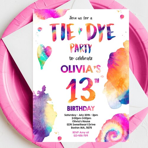 Editable Tie Dye Birthday Party Invitation Hippie Birthday - Etsy