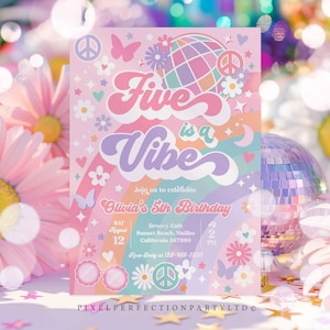 Editable Five is A Vibe 5th Birthday Party Invitation Rainbow Sunshine ...