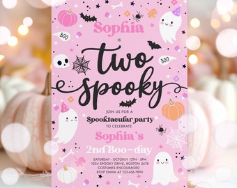 EDITABLE Two Spooky Halloween Ghost 2nd Birthday Party Invitation Cute ...