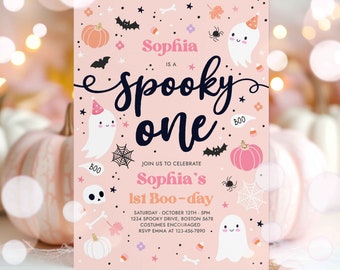 Editable Two Spooky Halloween Ghost 2nd Birthday Party Invitation Cute ...
