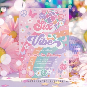 Editable Six is A Vibe 6th Birthday Party Invitation Rainbow Sunshine ...