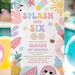 Editable Splash Into Six 6th Birthday Pool Party Invitation Tropical ...