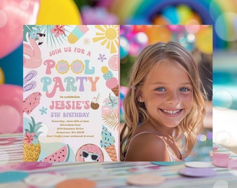 Editable Pool Party Invitation Tropical Splish Splash Girly Pool Party ...
