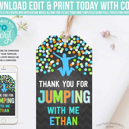 EDITABLE Jump Favor Tags Jump Trampoline Gift Tag Bounce House - Etsy
