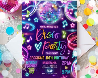 Editable Dance Party Invitation Neon Glow Dance Party Invitation Neon ...