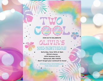Two Cool Pool Party Birthday Invitation,editable Summer Tropical Splish ...