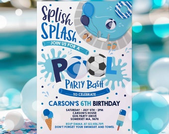 Editable Soccer Pool Party Invitation, Sports Summer Pool Party, Sports ...