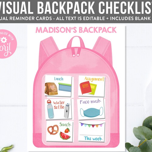 Editable Kids Visual Routine Chart Visual Backpack Checklist - Etsy