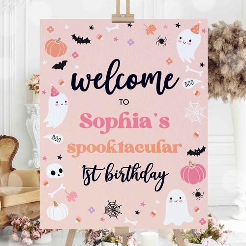 Spooky One Welcome Sign EDITABLE Pink Halloween Sign Ghost - Etsy