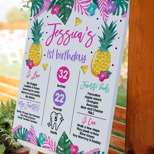 Editable Hawaiian Luau 1st Birthday Milestone Poster Pineapple | Etsy