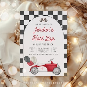 Editable Race Car 1st Birthday Party Invitation First Lap Around the ...