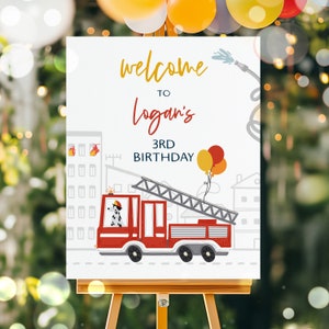 Editable Fire Truck Birthday Party Welcome Sign Firefighter Birthday ...