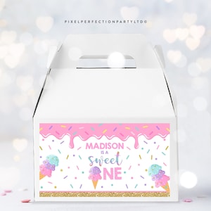 Editable Ice Cream Gable Box Favor Labels Ice Cream Sweet One Birthday ...