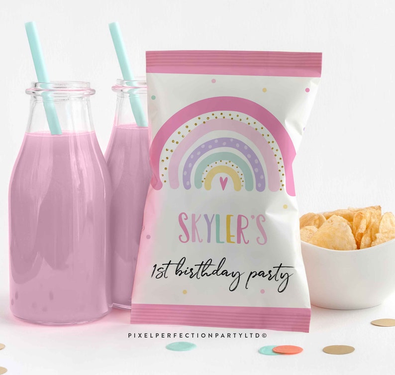 Editable Rainbow Birthday Party Chip Bag Favors Pastel Modern - Etsy