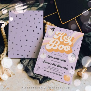 Editable Halloween Ghost Birthday Invitation Girly Cute Retro Spooky ...