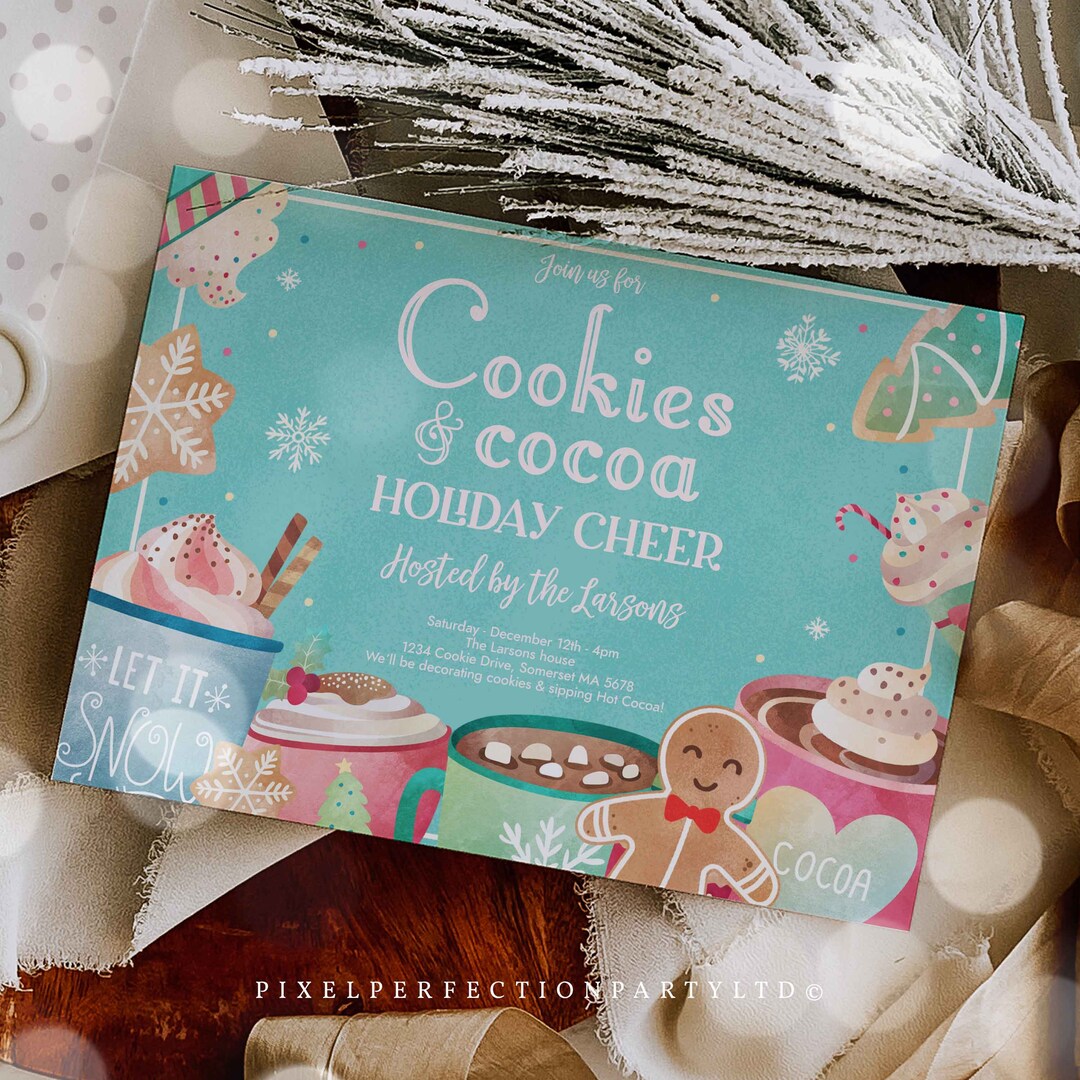 Editable Cookies and Hot Cocoa Holiday Party Invitation Cookies & Cocoa ...