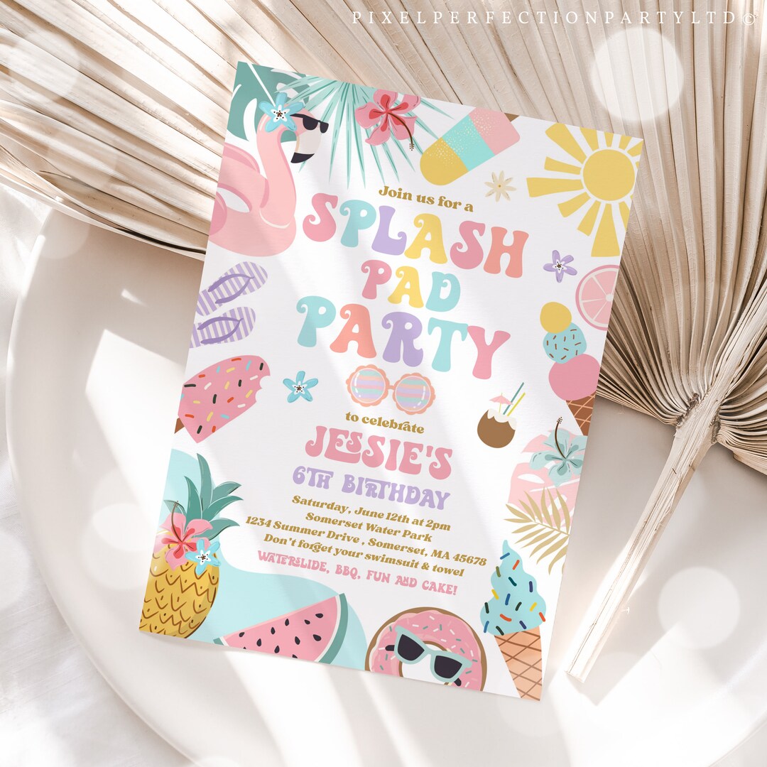 Editable Splash Pad Birthday Party Invitation Tropical Splish Splash ...