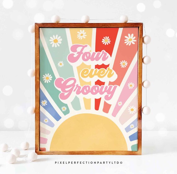 Sunshine Daisy Birthday Party Four Ever Groovy Sign 70s Groovy Sunshine ...