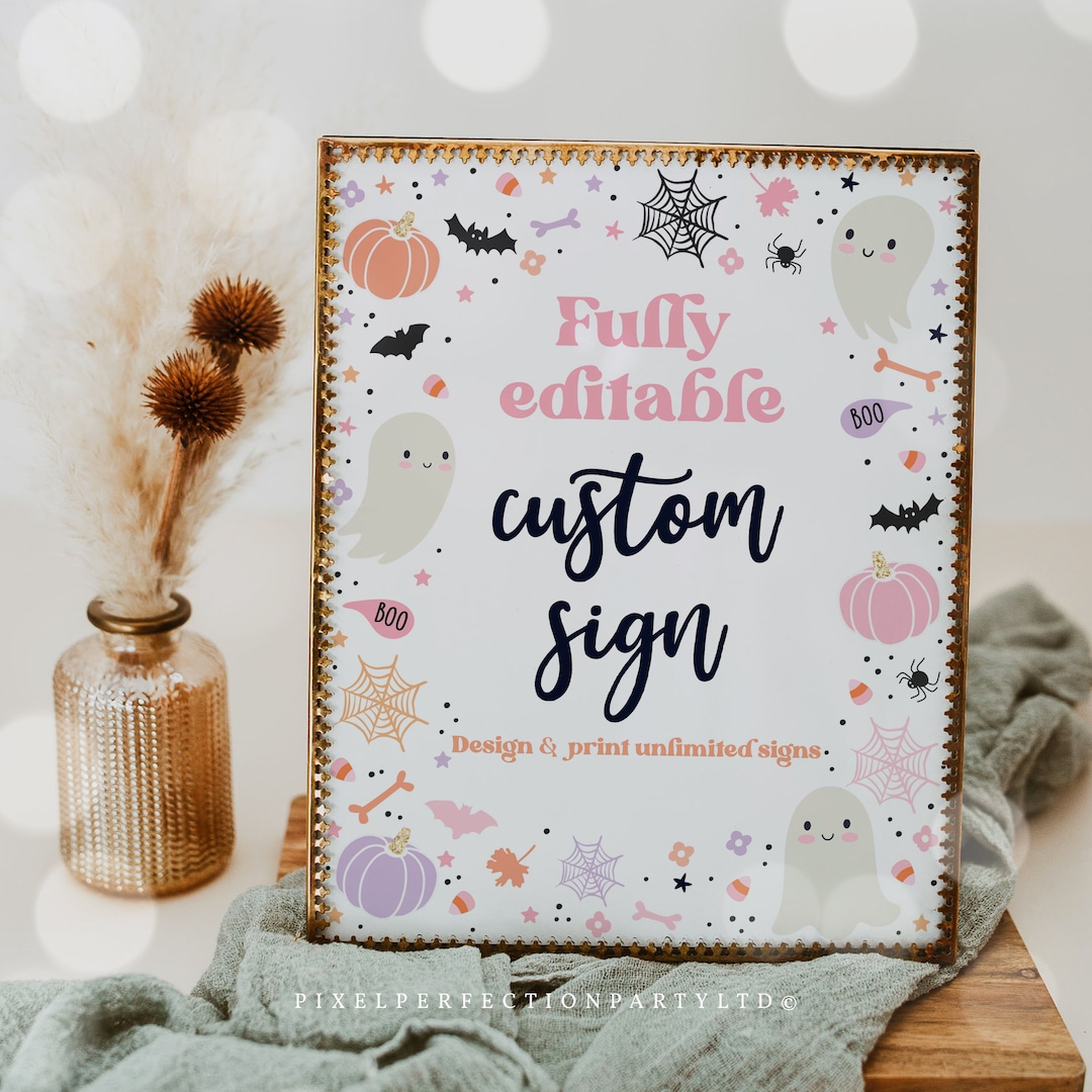 Fully Editable Little Boo Baby Shower Custom Sign Pink Ghost Baby ...