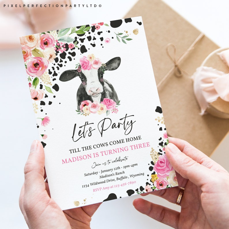 Editable Cow Birthday Party Invitation Let's Party Till - Etsy UK