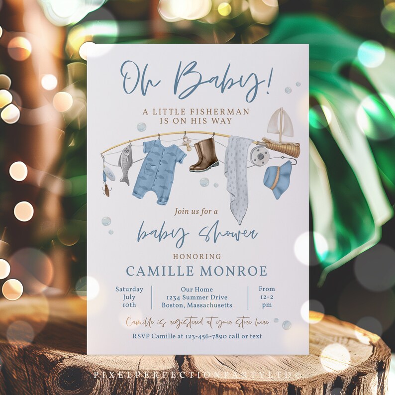 Editable Fishing Baby Shower Invitation A Little Fisherman is on the ...