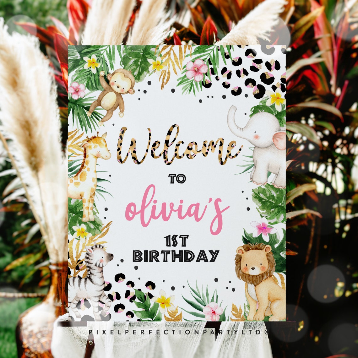 Editable Safari Animal Welcome Sign Leopard Print Safari | Etsy