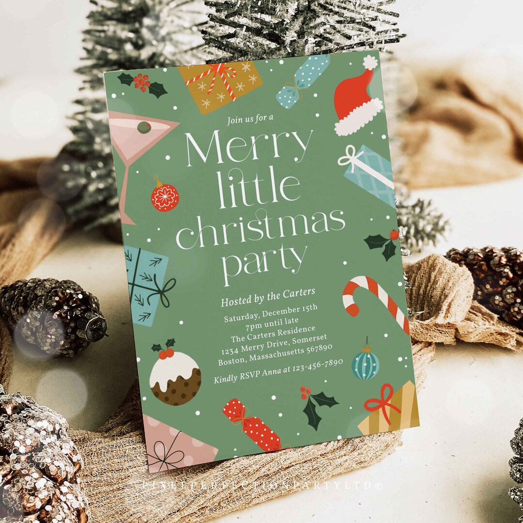 Editable Merry Little Christmas Party Invitation Modern Holiday Party ...