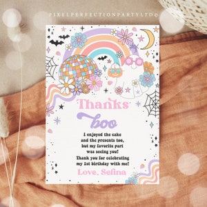 Editable Spooky Halloween Ghost Birthday Party Thank You Card Groovy ...