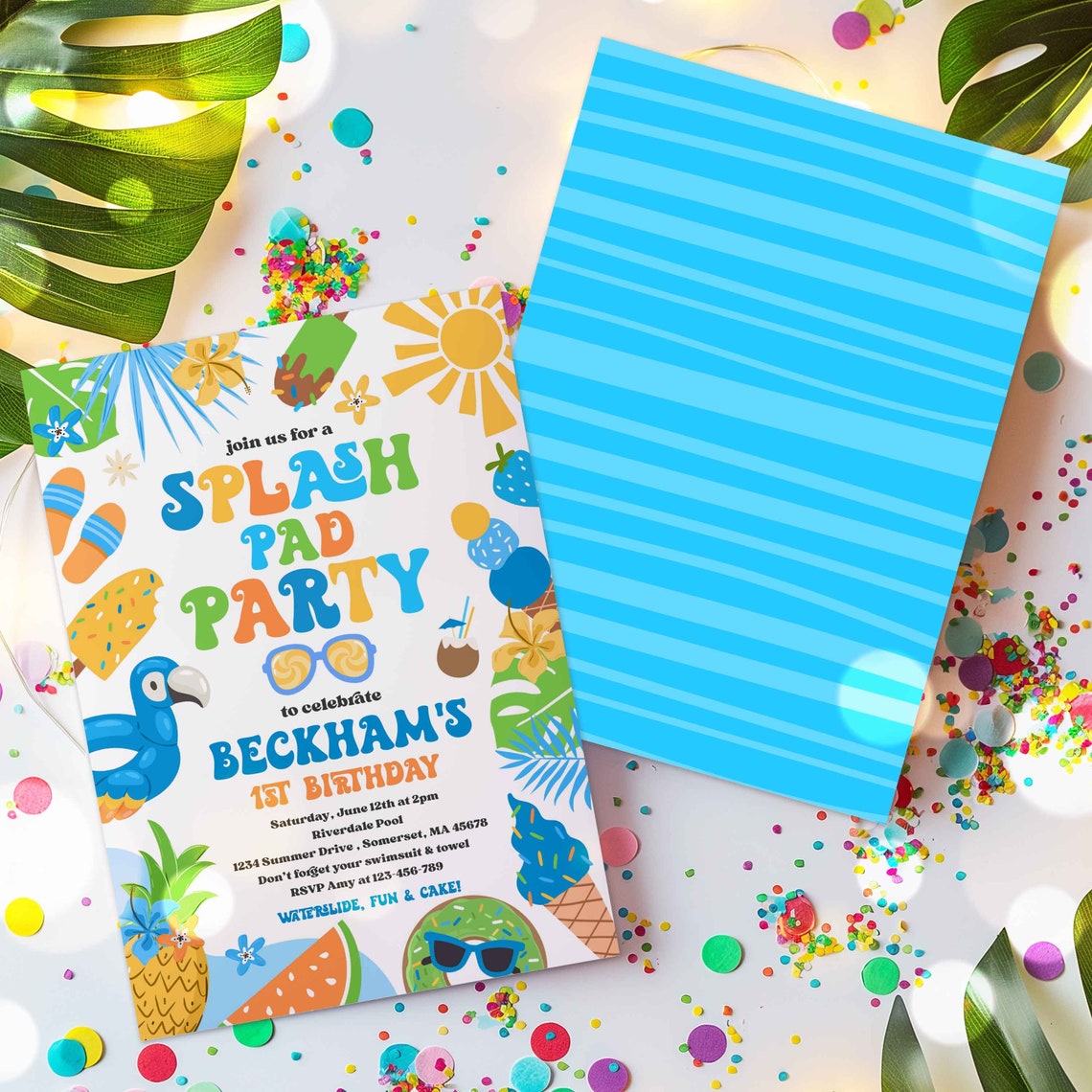 Editable Splash Pad Birthday Party Invitation Tropical Splish Splash ...