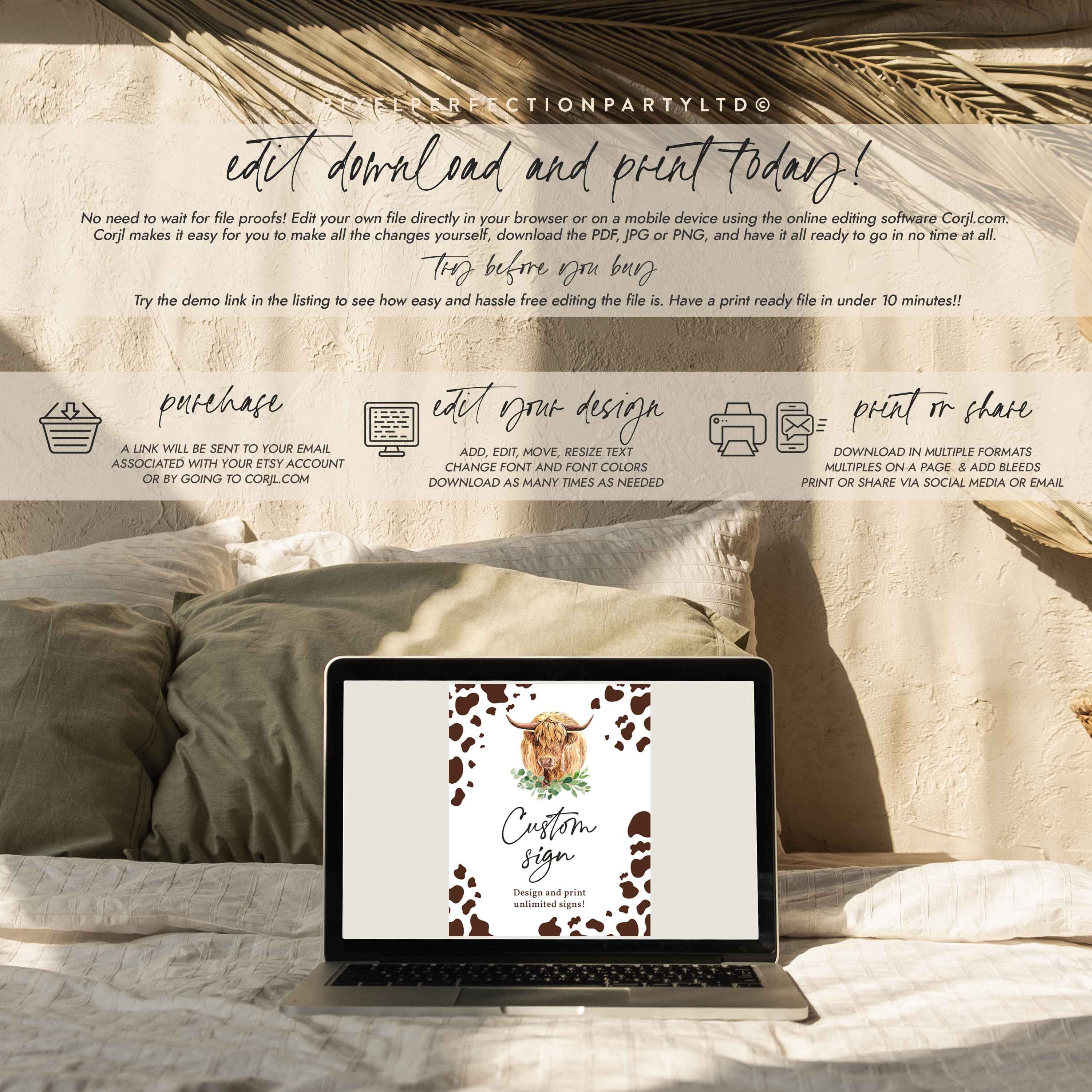 Editable Highland Cow Birthday Party Fully Editable Custom - Etsy