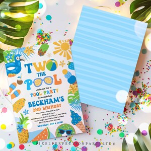 Editable Two the Pool 2nd Birthday Pool Party Invitation Tropical ...