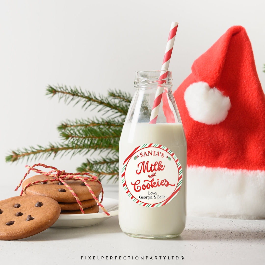 EDITABLE Milk and Cookie for Santa Claus Milk Bottle Tag Cookies for ...